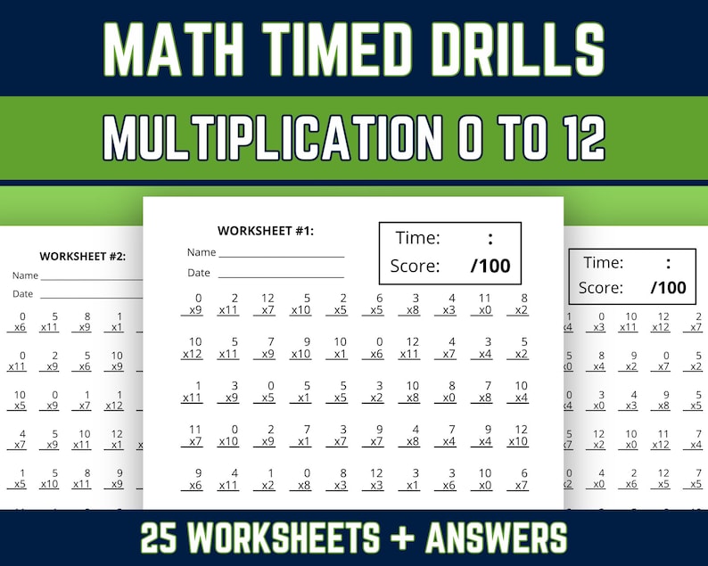 Multiplication Facts 0 to 12 Worksheets, Multiplying Practice Timed ...