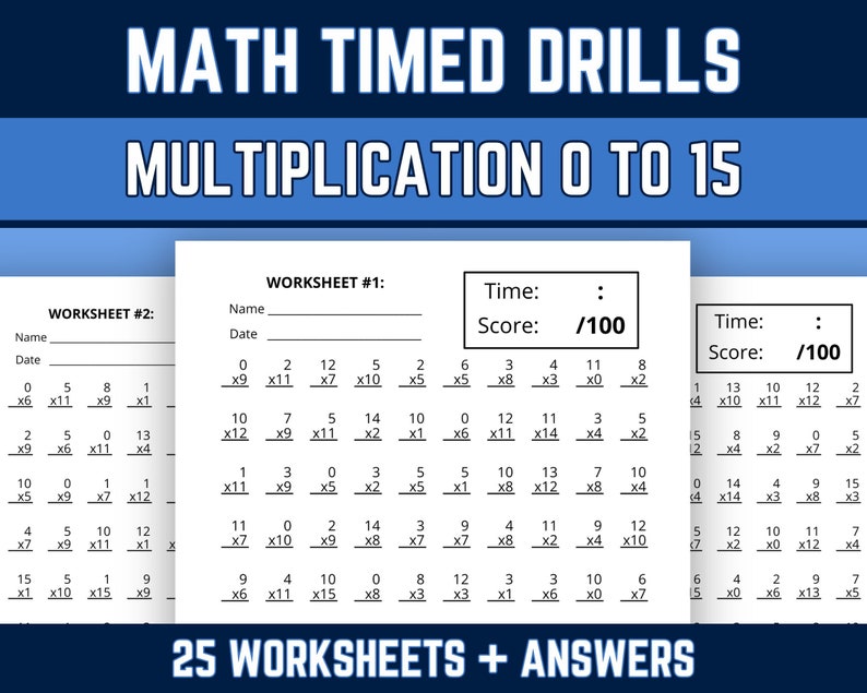 Printable Multiplication Timed Drill Worksheets, Multiplying 0 to 15 ...