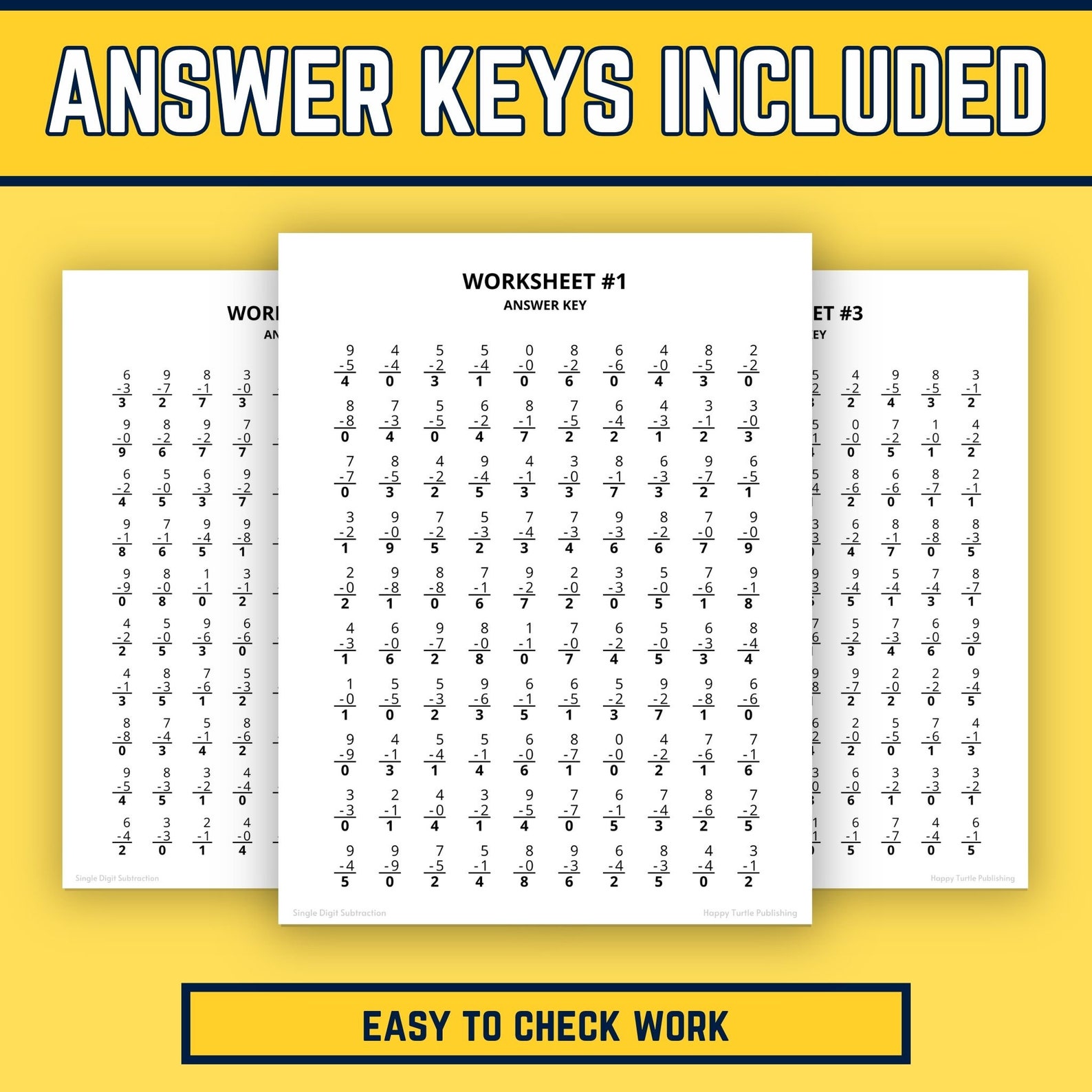 Printable Subtraction Worksheets With Answers, Subtracting Single Digit ...
