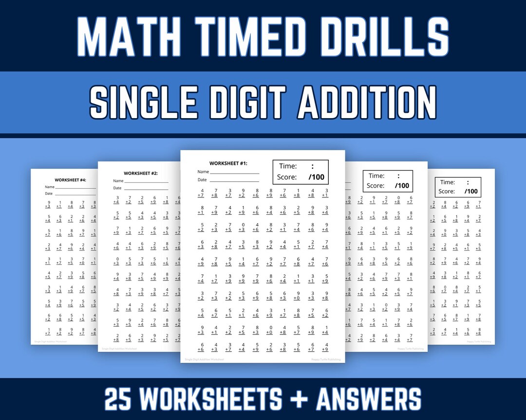 Single Digit Addition Worksheets Ages 5 to 7 25 Sheets Printable - Etsy
