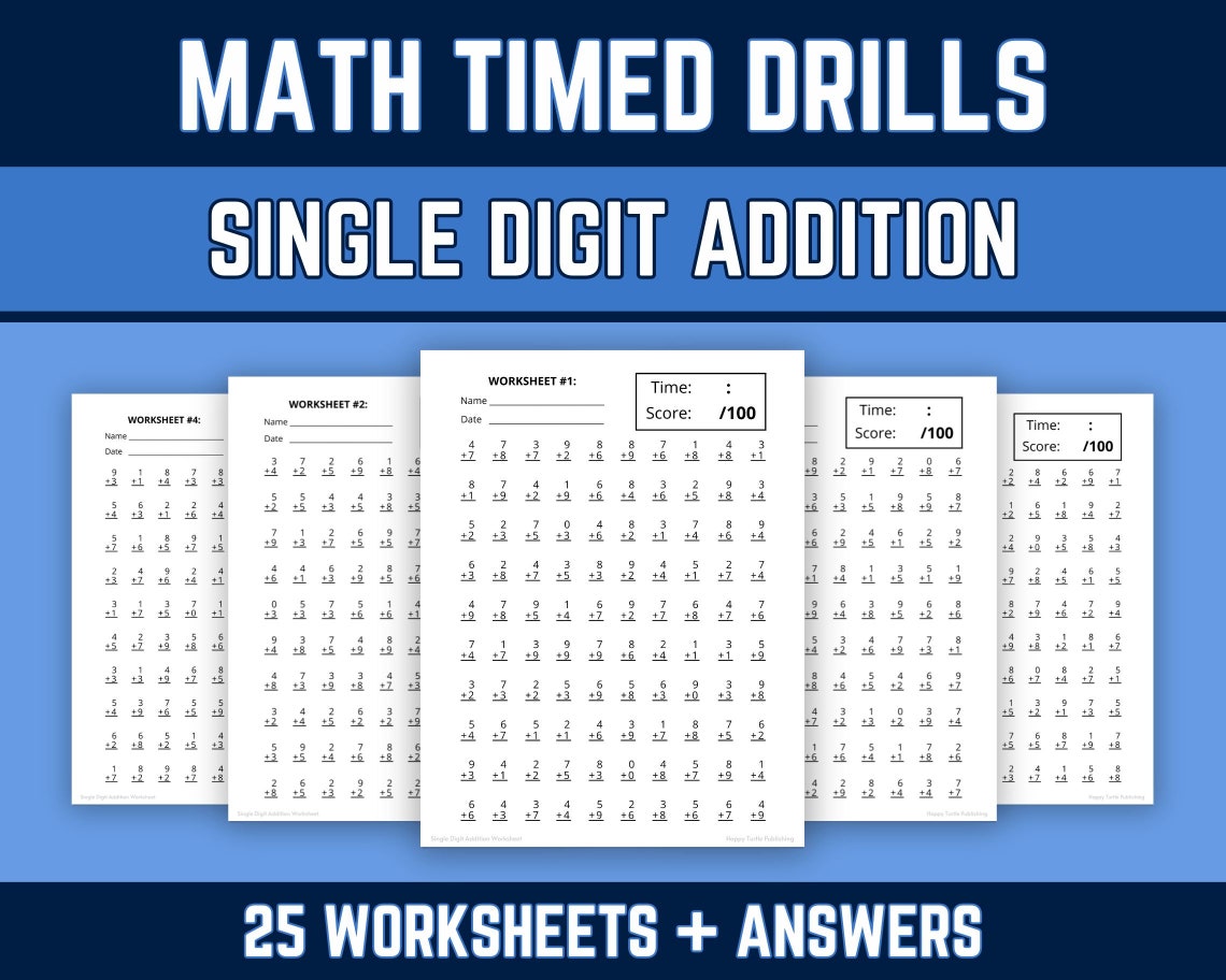 Single Digit Addition Worksheets Ages 5 to 7 25 Sheets Printable - Etsy