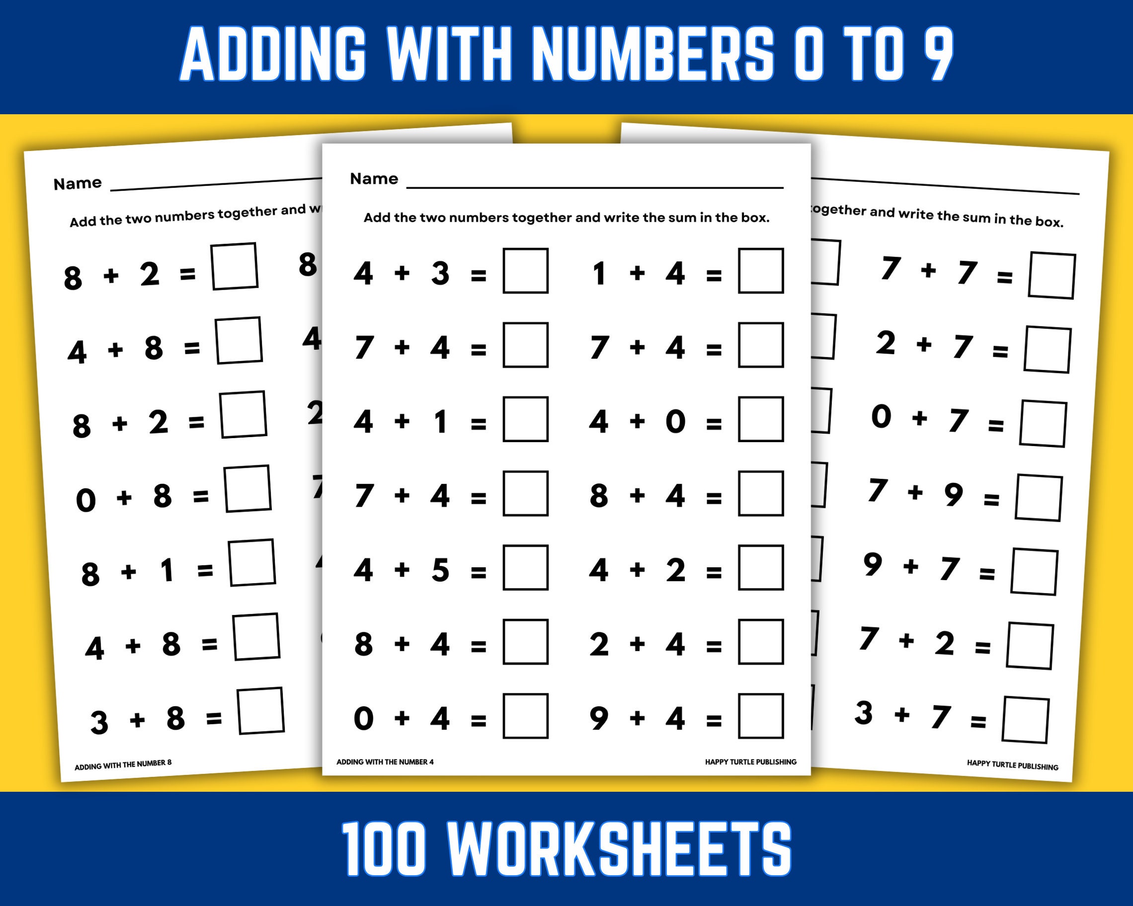 100 Printable Adding With the Number Worksheets, Single Digit Numbers 0 ...