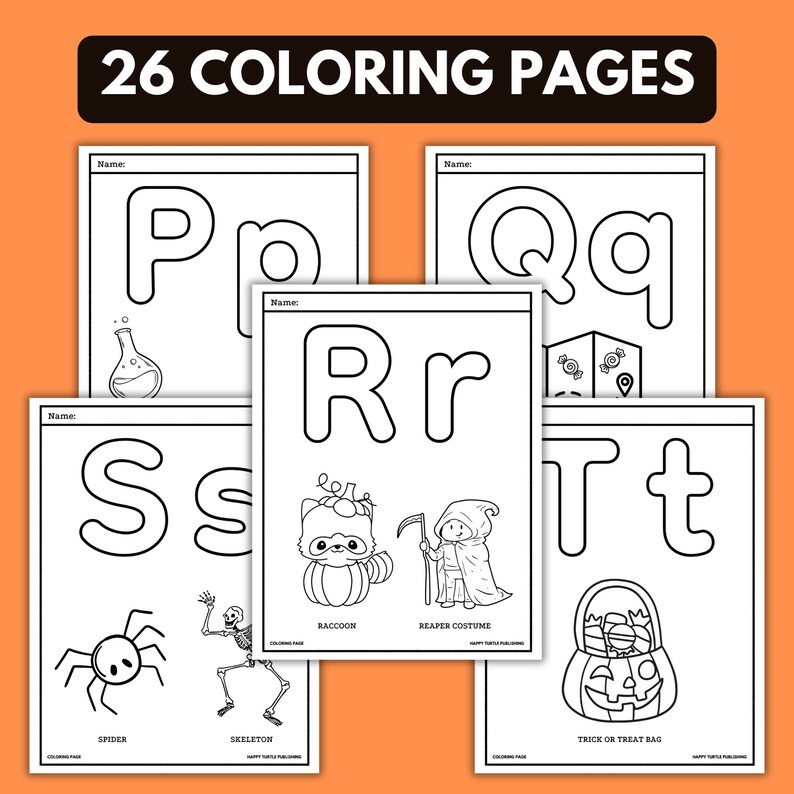 Halloween Alphabet Coloring Pages, Learning Letters, Recognizing ...