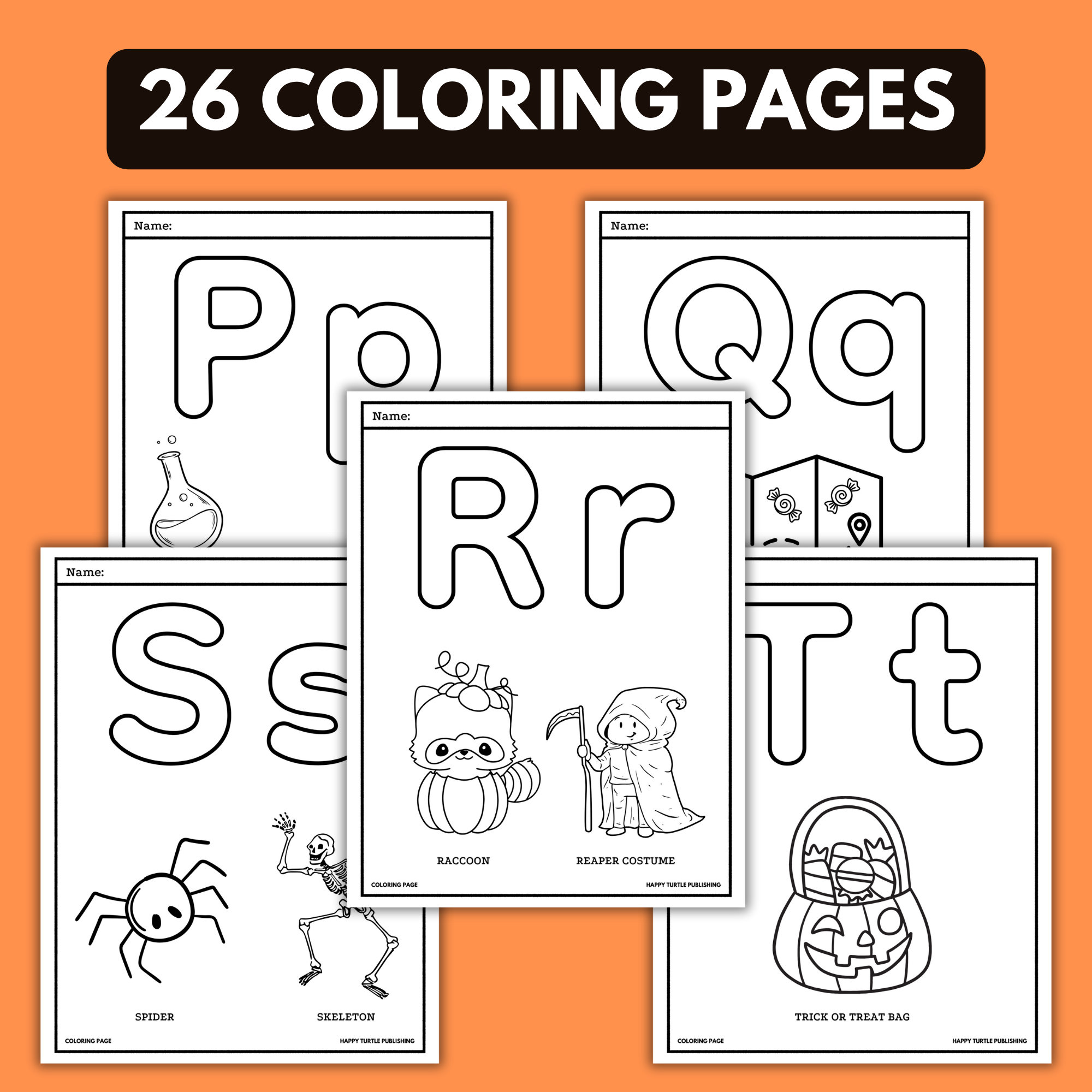Halloween Alphabet Coloring Pages, Learning Letters, Recognizing ...