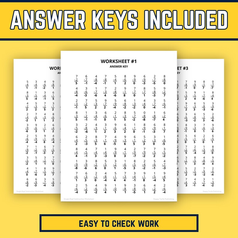 Single Digit Subtraction Worksheets, Advanced Elementary Math Practice ...