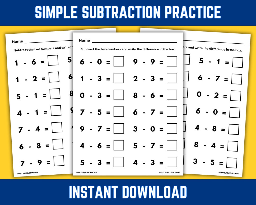 20 Printable Subtraction Worksheets Fill in the Blank Single - Etsy