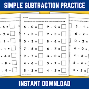 20 Printable Subtraction Worksheets Fill in the Blank Single - Etsy
