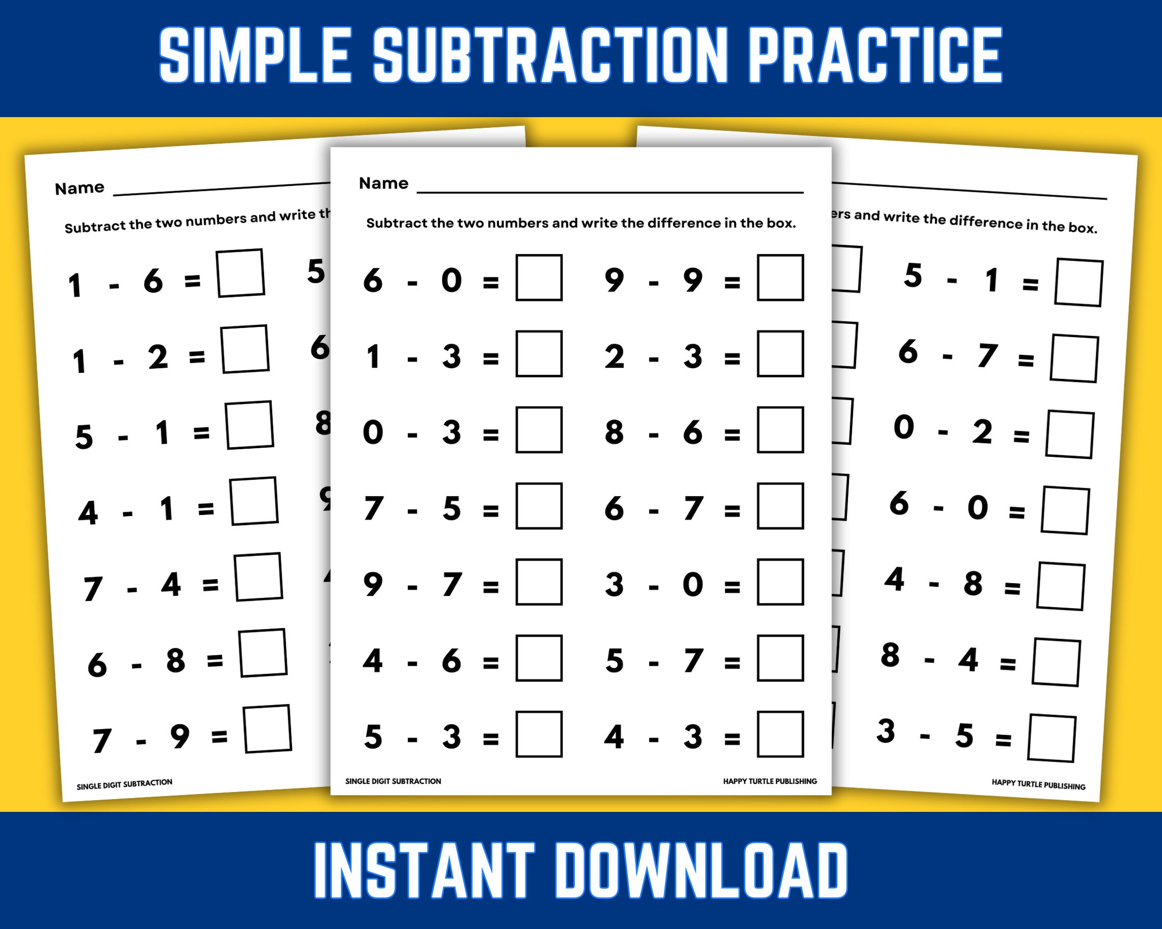 20 Printable Subtraction Worksheets Fill in the Blank Single - Etsy