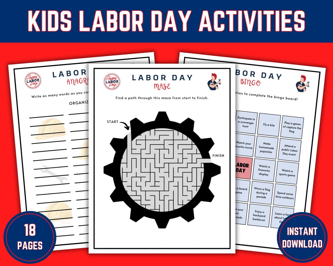 Labor Day Activity Pack Printable Coloring Puzzles Games - Etsy
