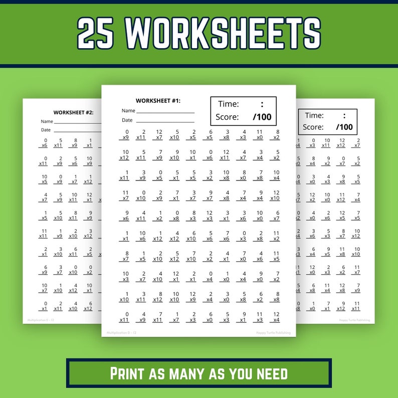 Multiplication Facts 0 to 12 Worksheets, Multiplying Practice Timed ...
