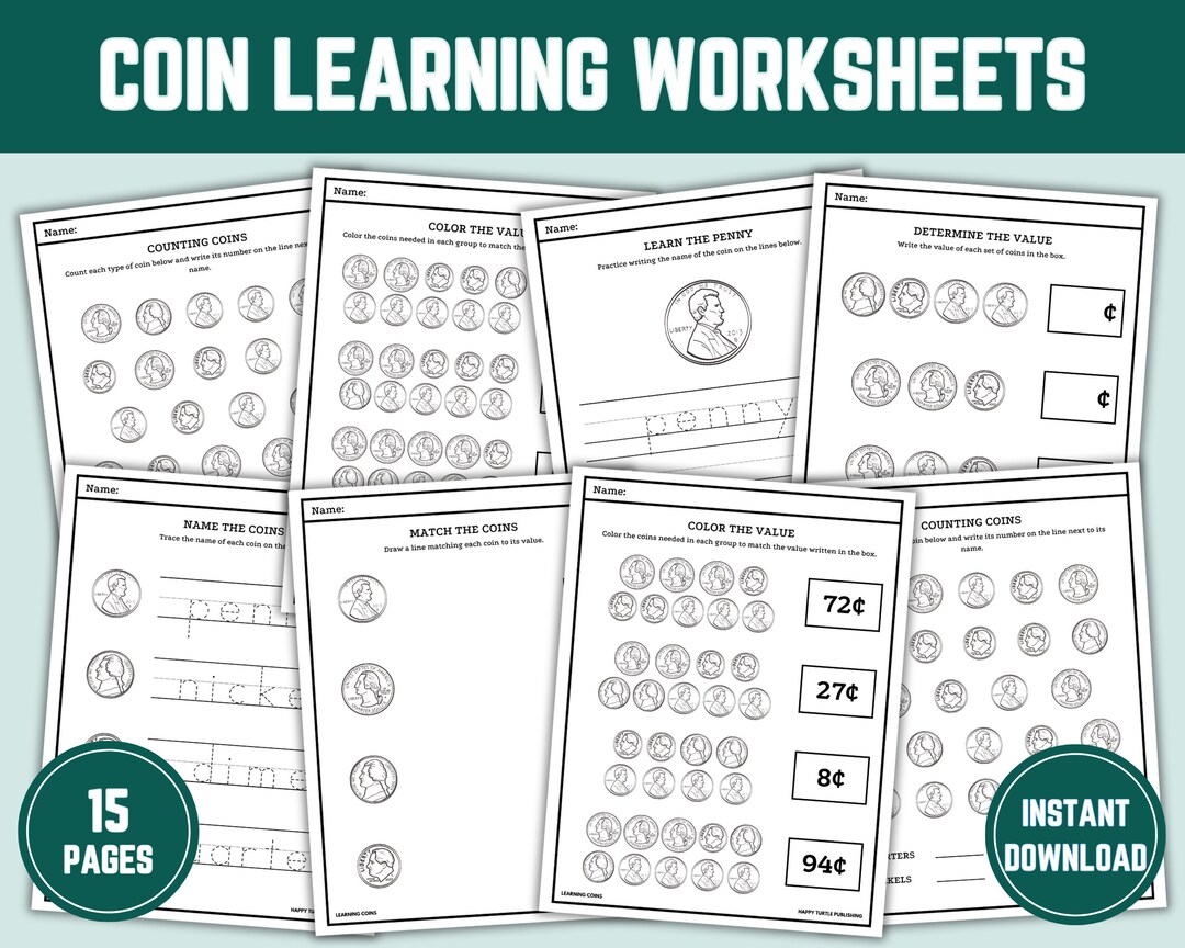 Printable Coin Worksheets Learn Coins Count Money Back to - Etsy UK