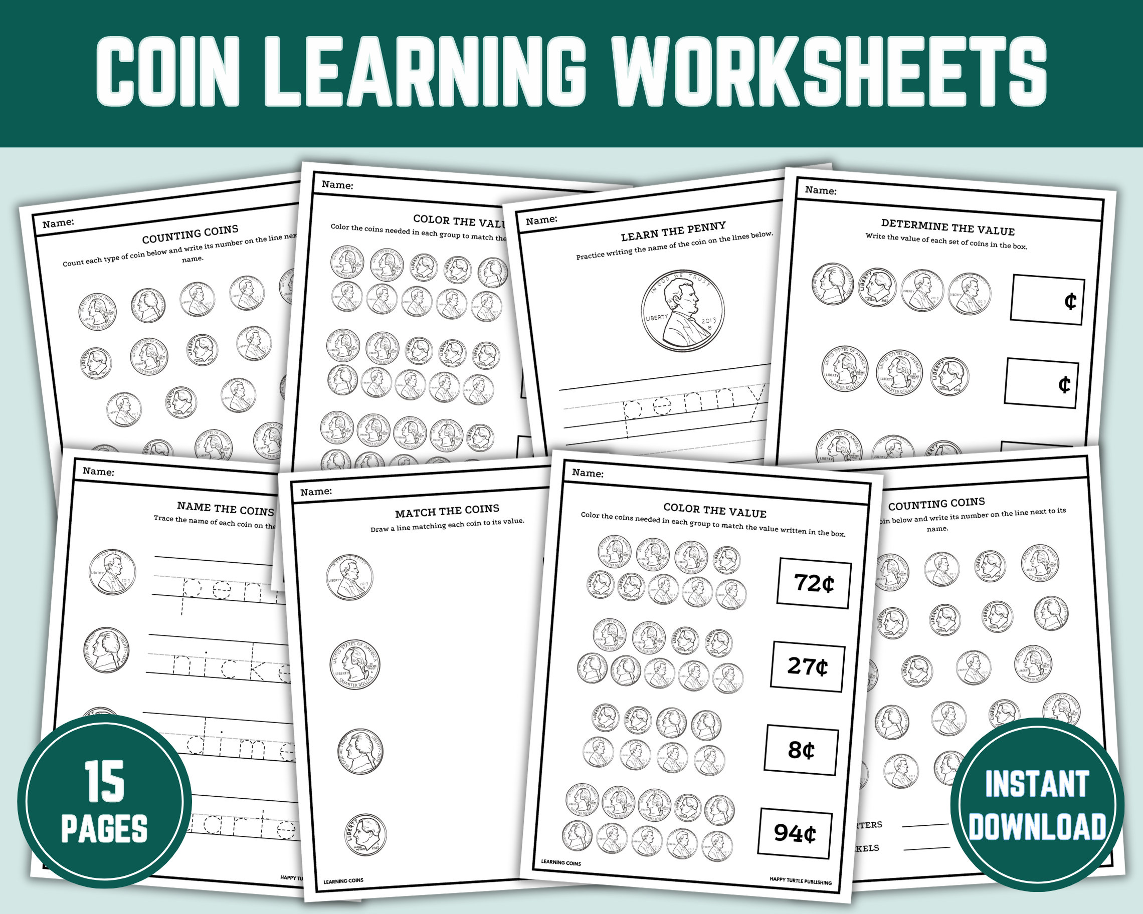 Printable Coin Worksheets Learn Coins Count Money Back to - Etsy UK