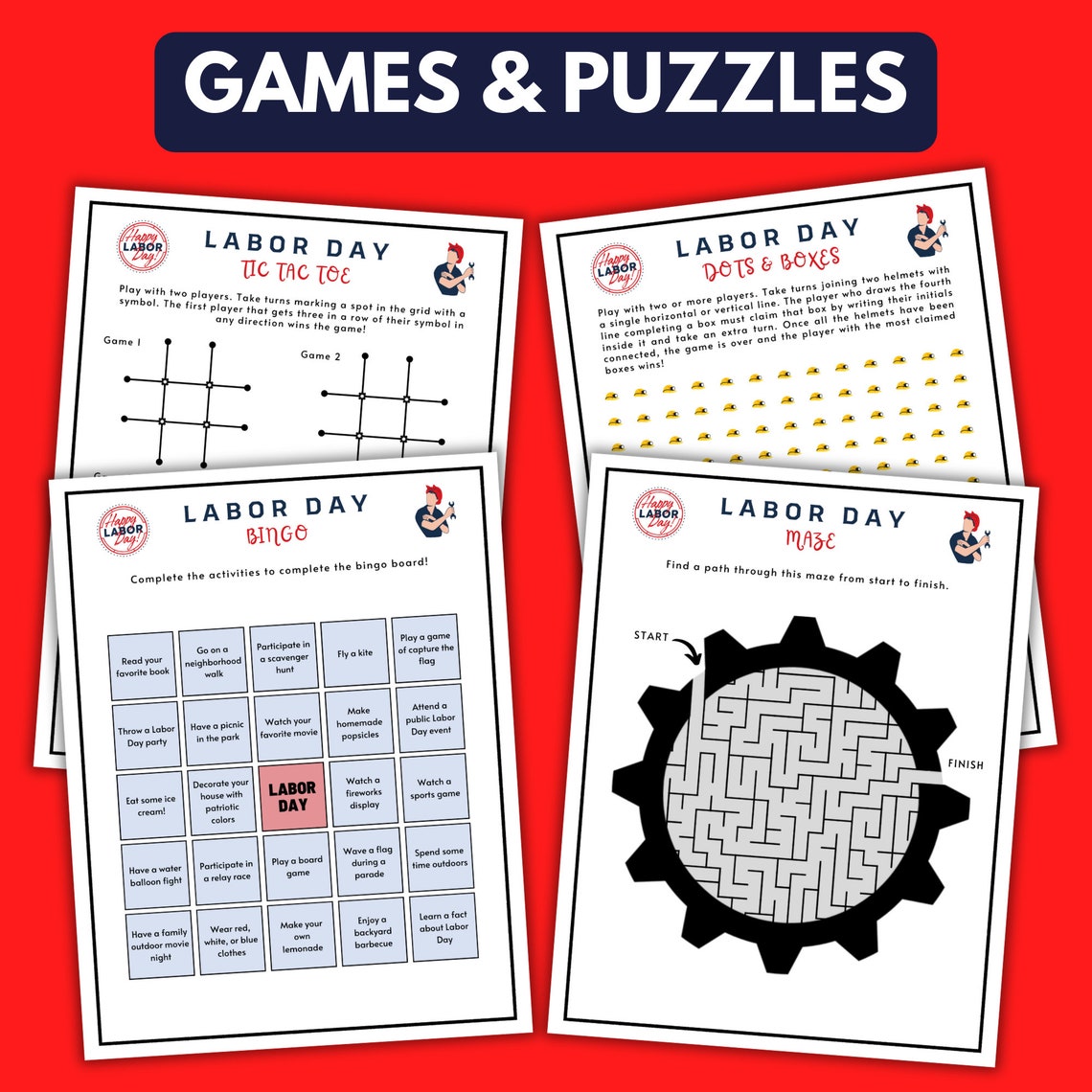 Labor Day Kids Activity Pack, Printable Coloring Puzzles Games Word ...