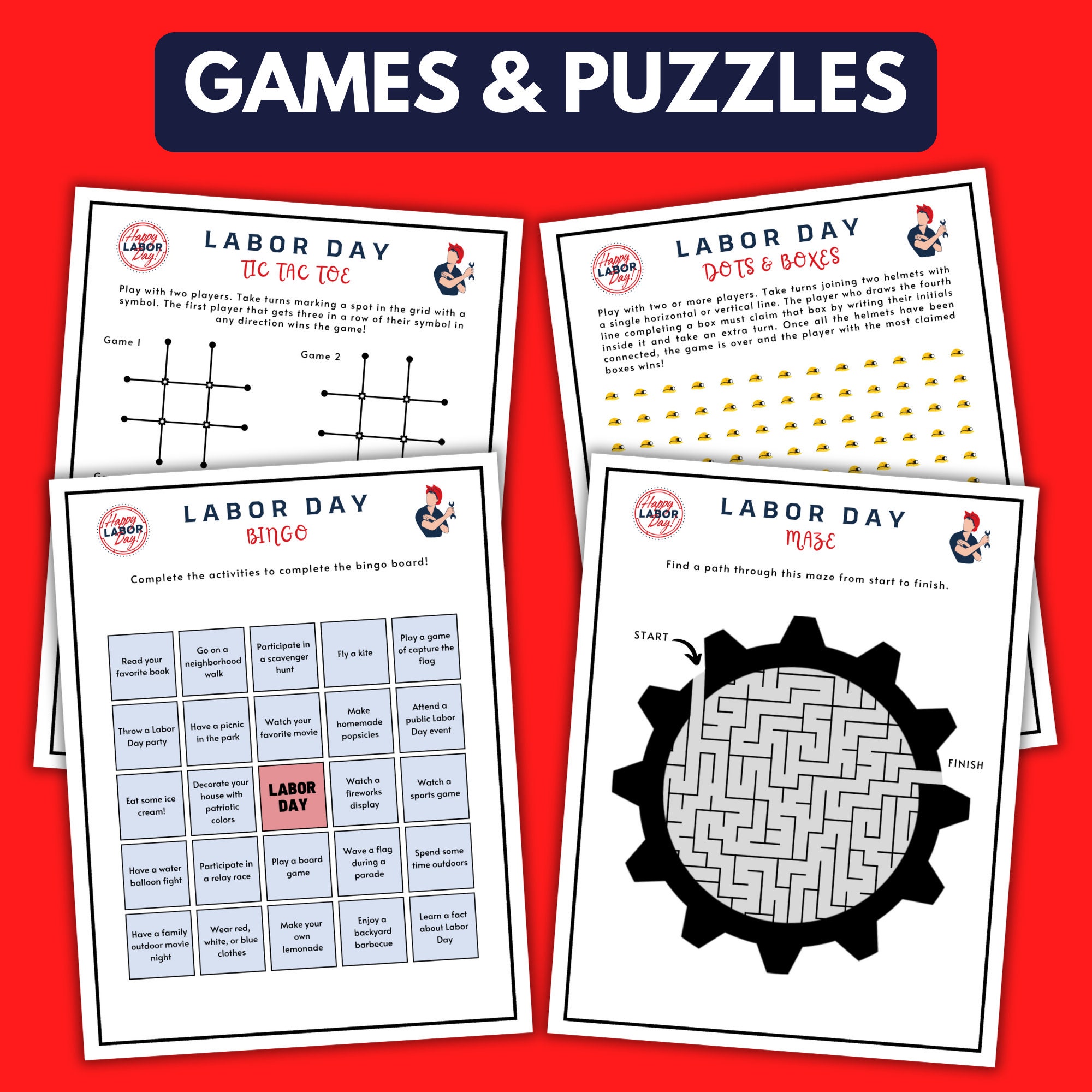 Labor Day Kids Activity Pack, Printable Coloring Puzzles Games Word ...