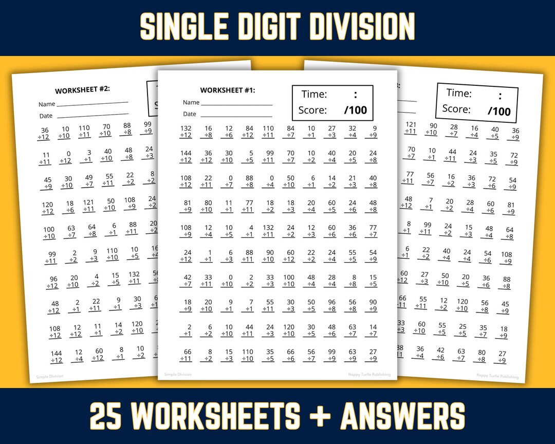 Simple Division Worksheets, Division Facts 0 to 12 Times Table, 3rd 4th ...