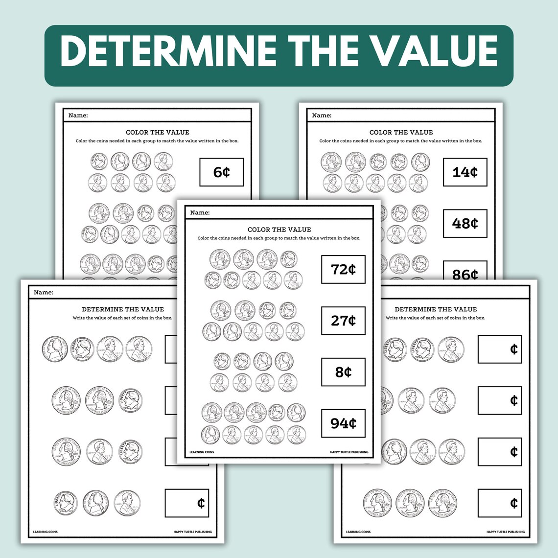 Printable Coin Worksheets, Learn Coins, Count Money, Back to School ...