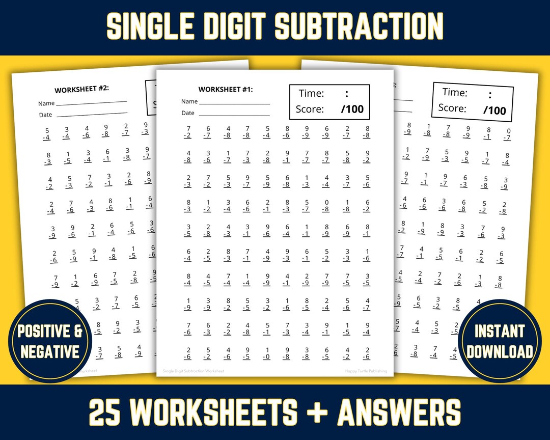 Single Digit Subtraction Worksheets, Advanced Elementary Math Practice ...