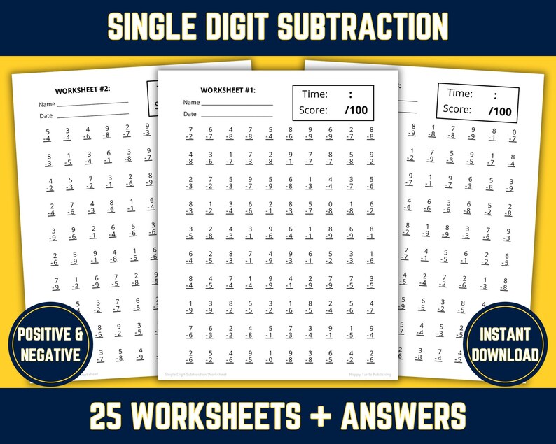 Single Digit Subtraction Worksheets, Advanced Elementary Math Practice ...