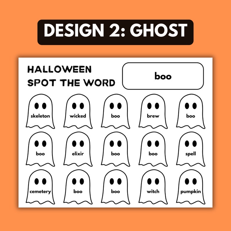 80 Halloween Spot the Word Worksheets, Sight Word Recognition, Coloring ...
