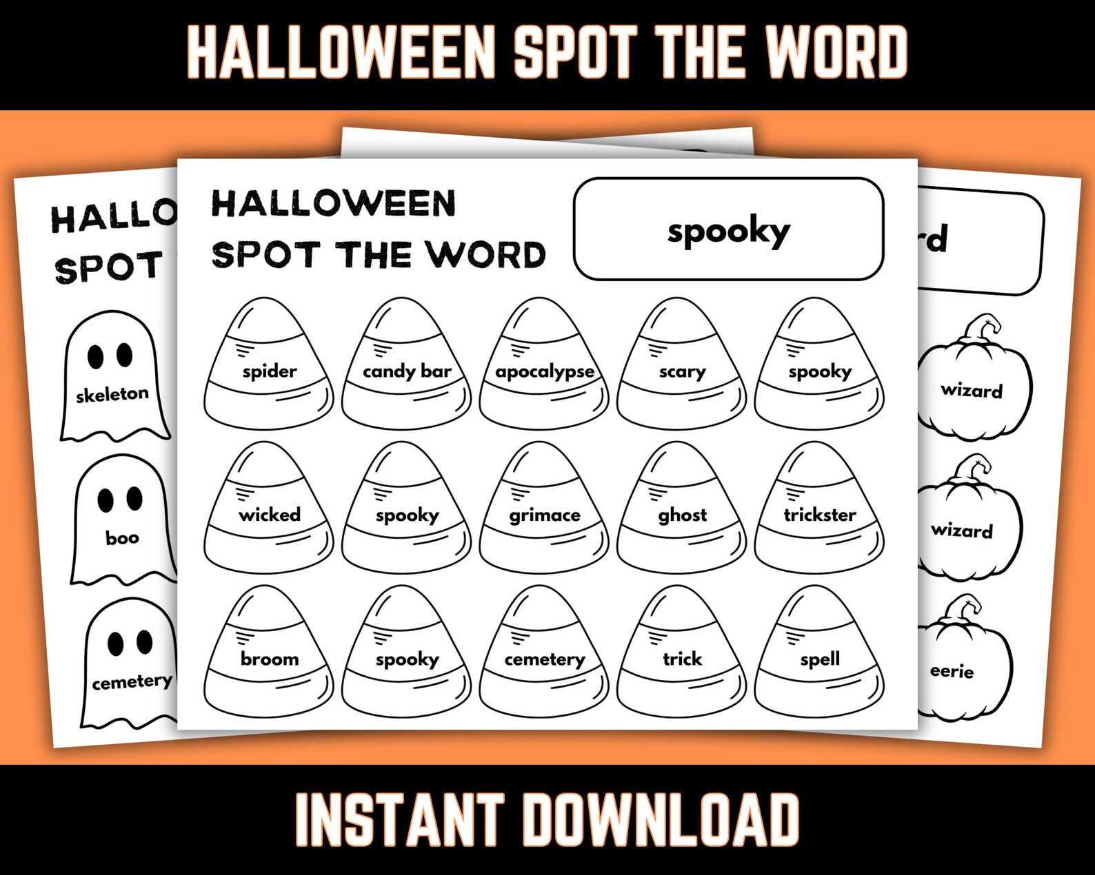 80 Halloween Spot the Word Worksheets, Sight Word Recognition, Coloring ...