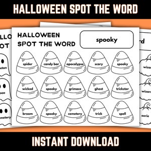 80 Halloween Spot the Word Worksheets, Sight Word Recognition, Coloring ...
