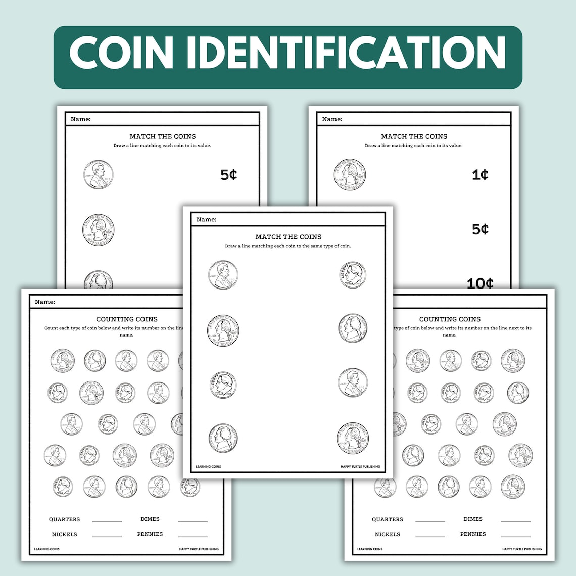 Printable Coin Worksheets, Learn Coins, Count Money, Back to School ...