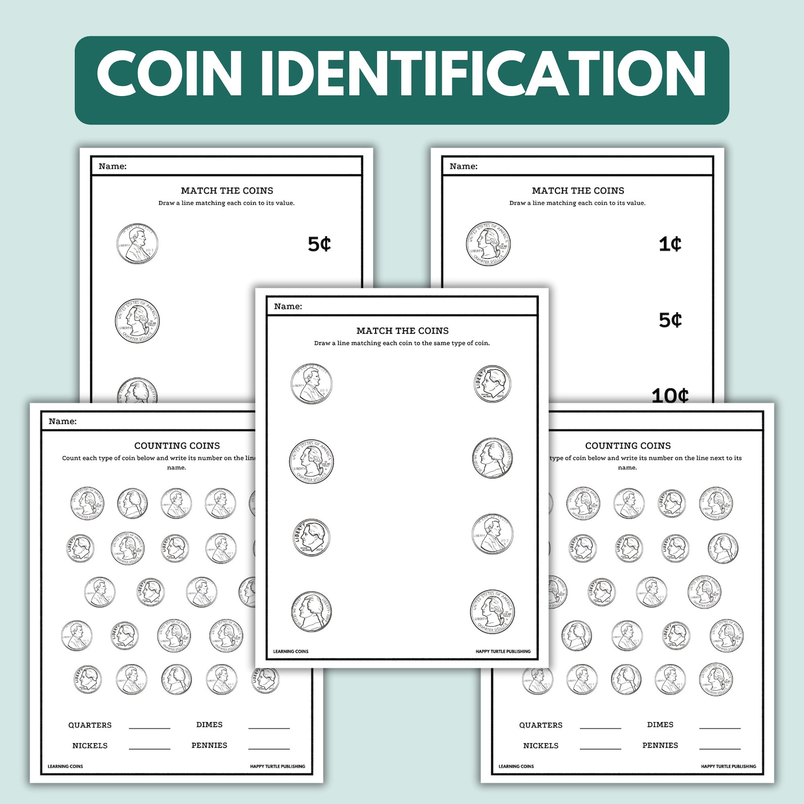 Printable Coin Worksheets, Learn Coins, Count Money, Back to School ...
