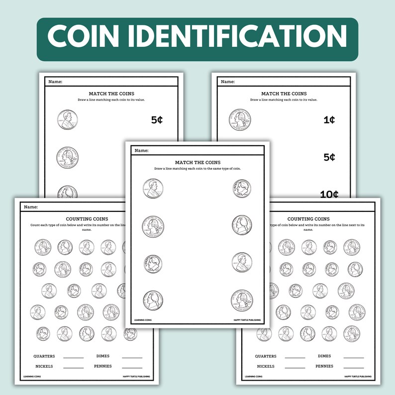 Printable Coin Worksheets, Learn Coins, Count Money, Back to School ...