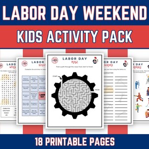 Labor Day Kids Activity Pack, Printable Coloring Puzzles Games Word ...