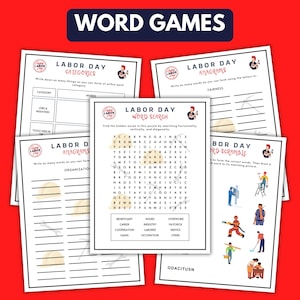 Labor Day Kids Activity Pack, Printable Coloring Puzzles Games Word ...