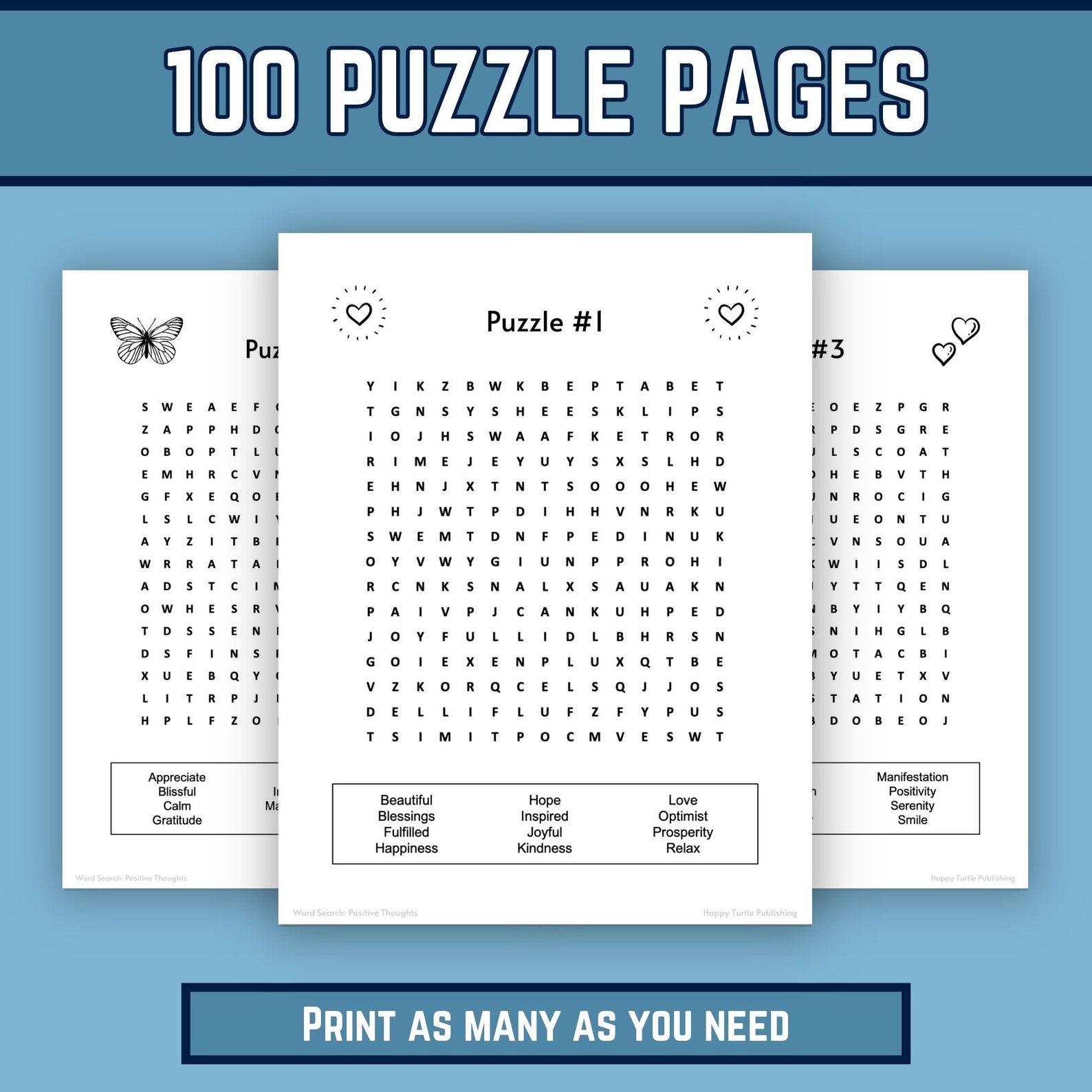 100 Printable Word Search Puzzles, Positive Thoughts, Uplifting Words ...