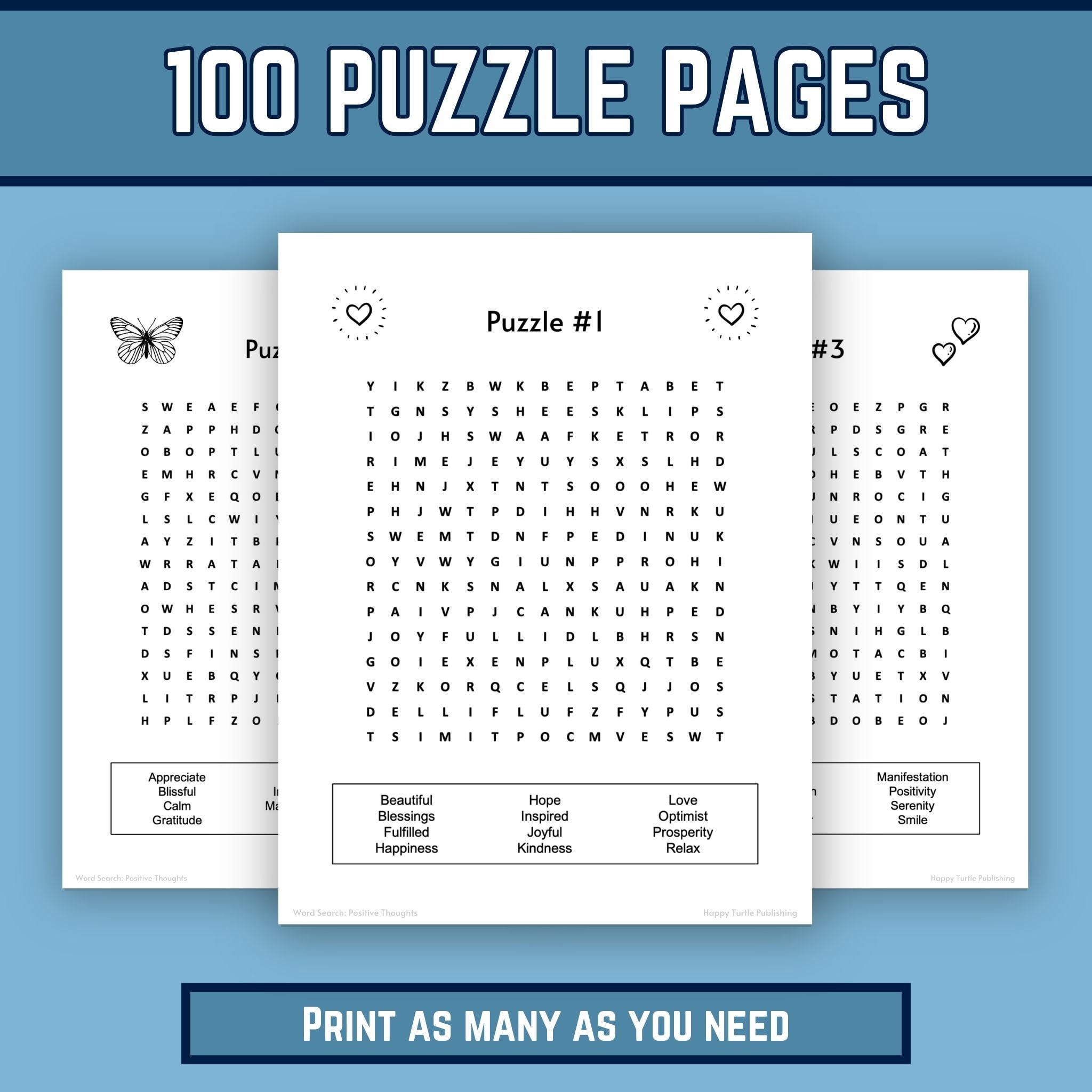 100 Printable Word Search Puzzles, Positive Thoughts, Uplifting Words ...