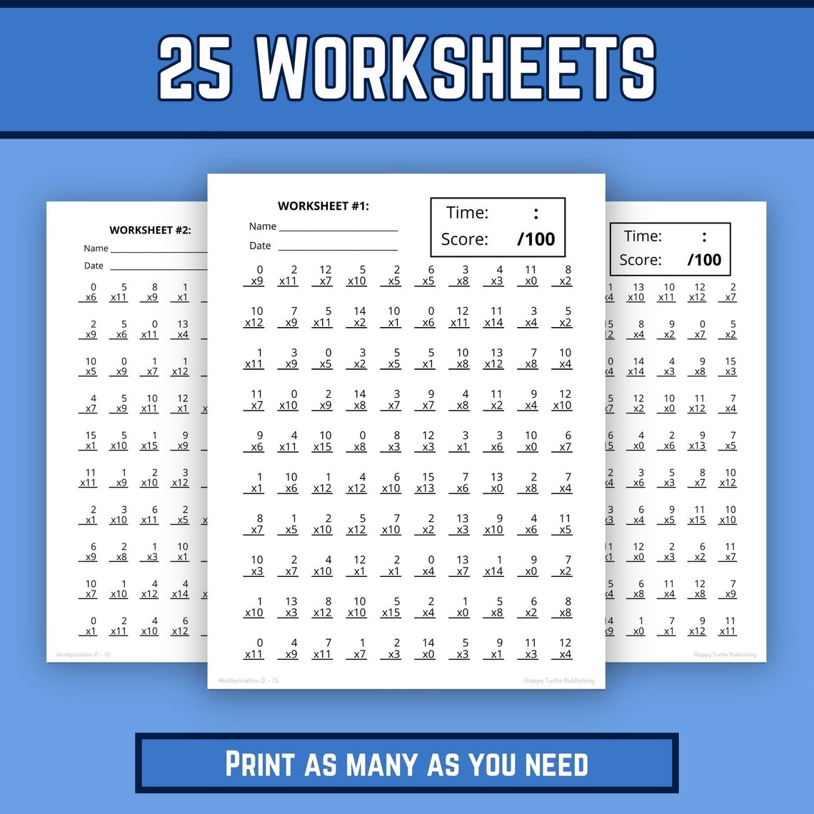 Printable Multiplication Timed Drill Worksheets, Multiplying 0 to 15 ...