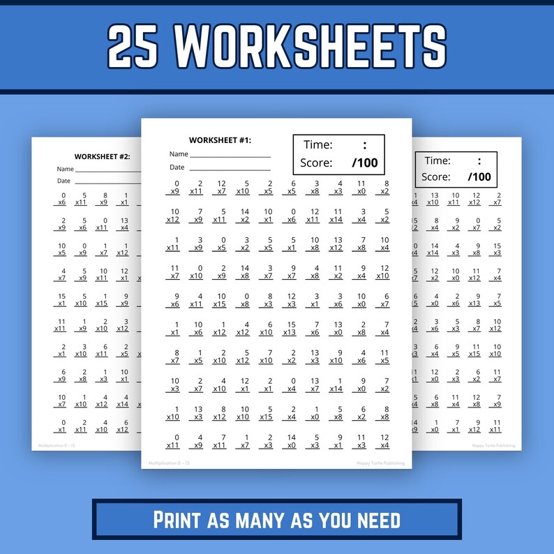 Printable Multiplication Timed Drill Worksheets, Multiplying 0 to 15 ...