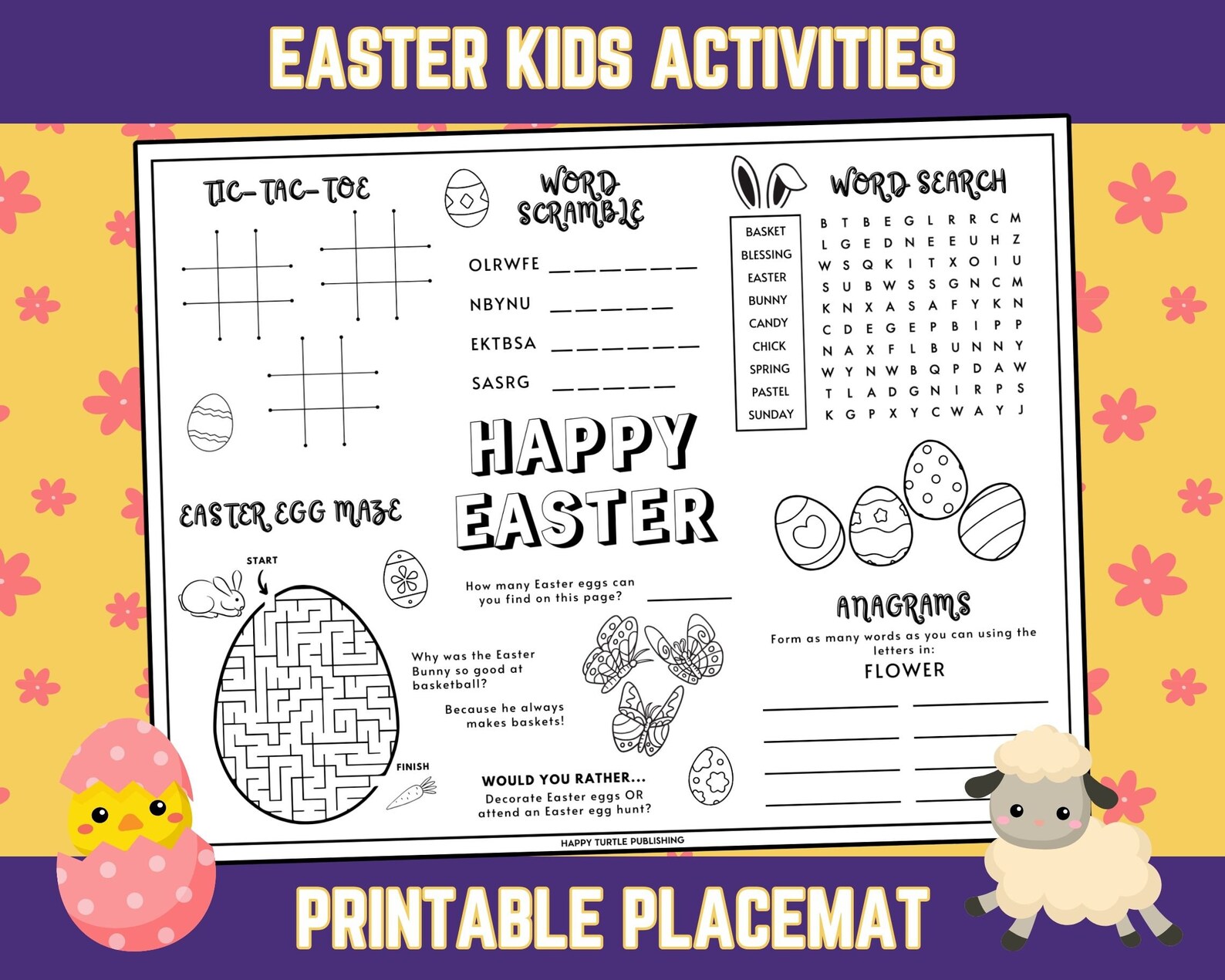 Easter Sunday Activity Placemat, Printable Puzzles Coloring & Games for ...