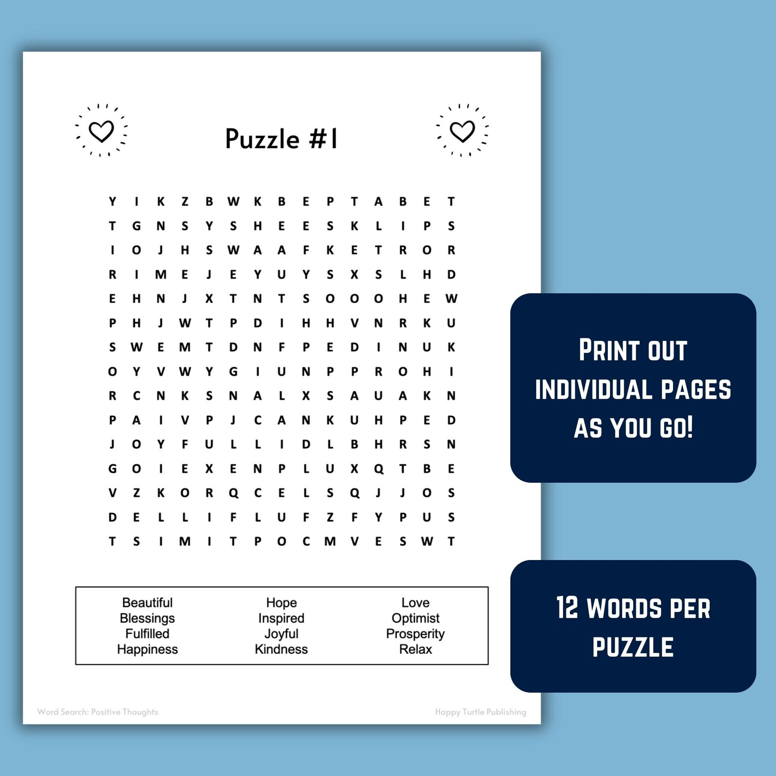 100 Printable Word Search Puzzles, Positive Thoughts, Uplifting Words ...