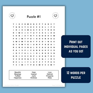 100 Printable Word Search Puzzles, Positive Thoughts, Uplifting Words ...