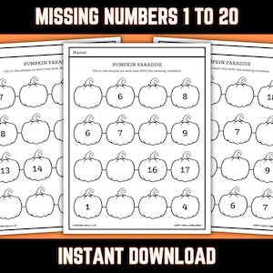 25 Halloween Missing Number Worksheets, Counting Practice From 1 to 20 ...