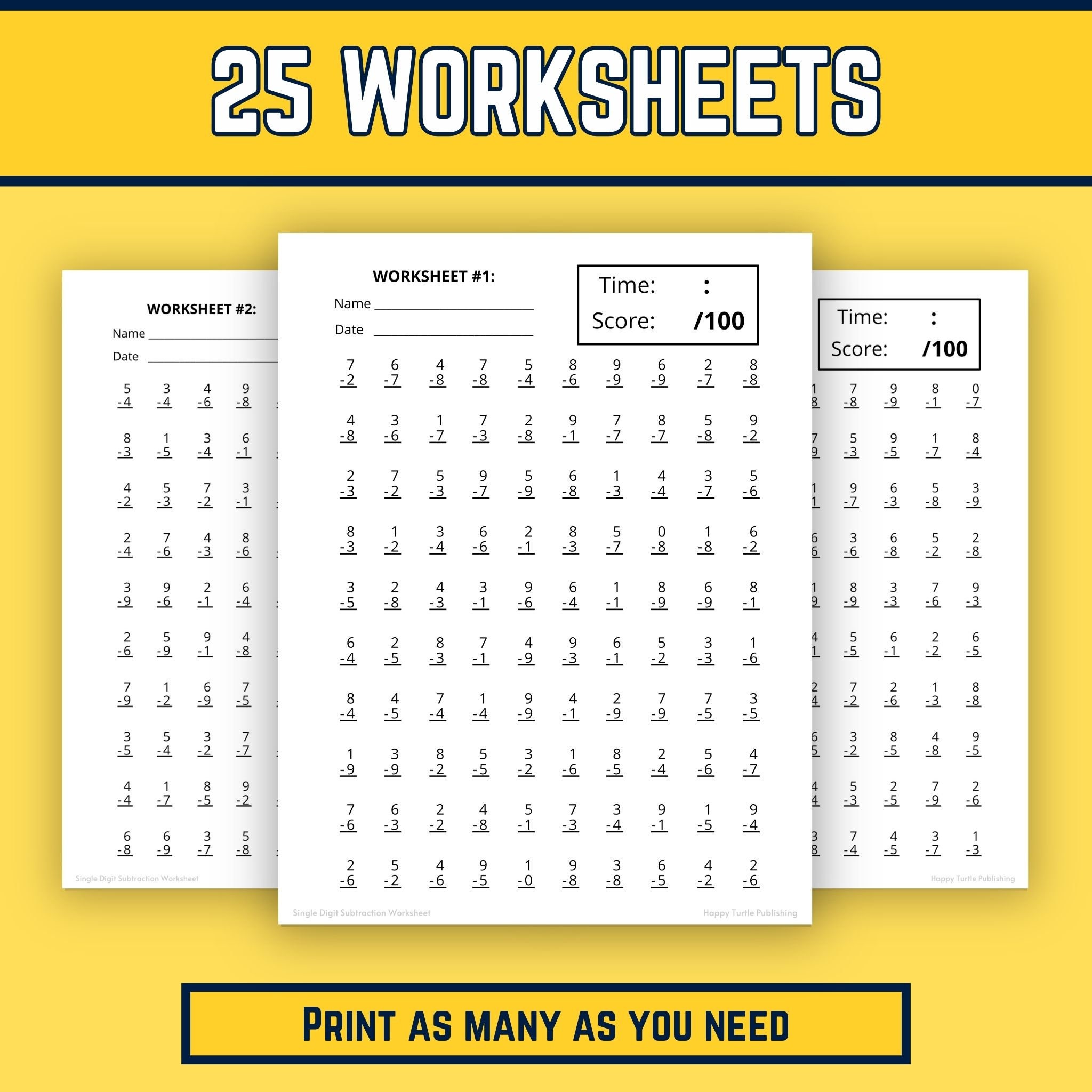 Single Digit Subtraction Worksheets, Advanced Elementary Math Practice ...