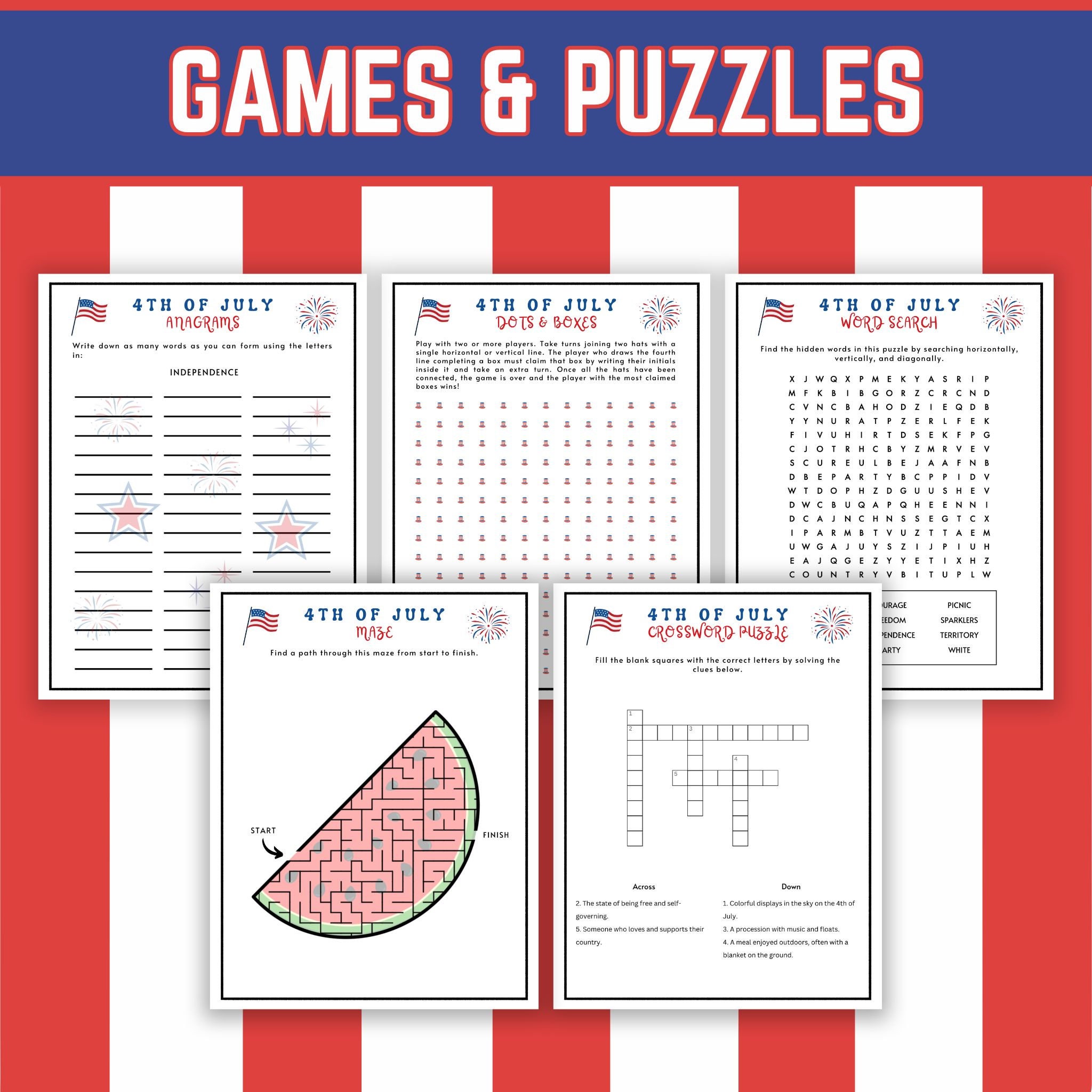 4th of July Independence Day Activity Pack, Printable Party Games ...