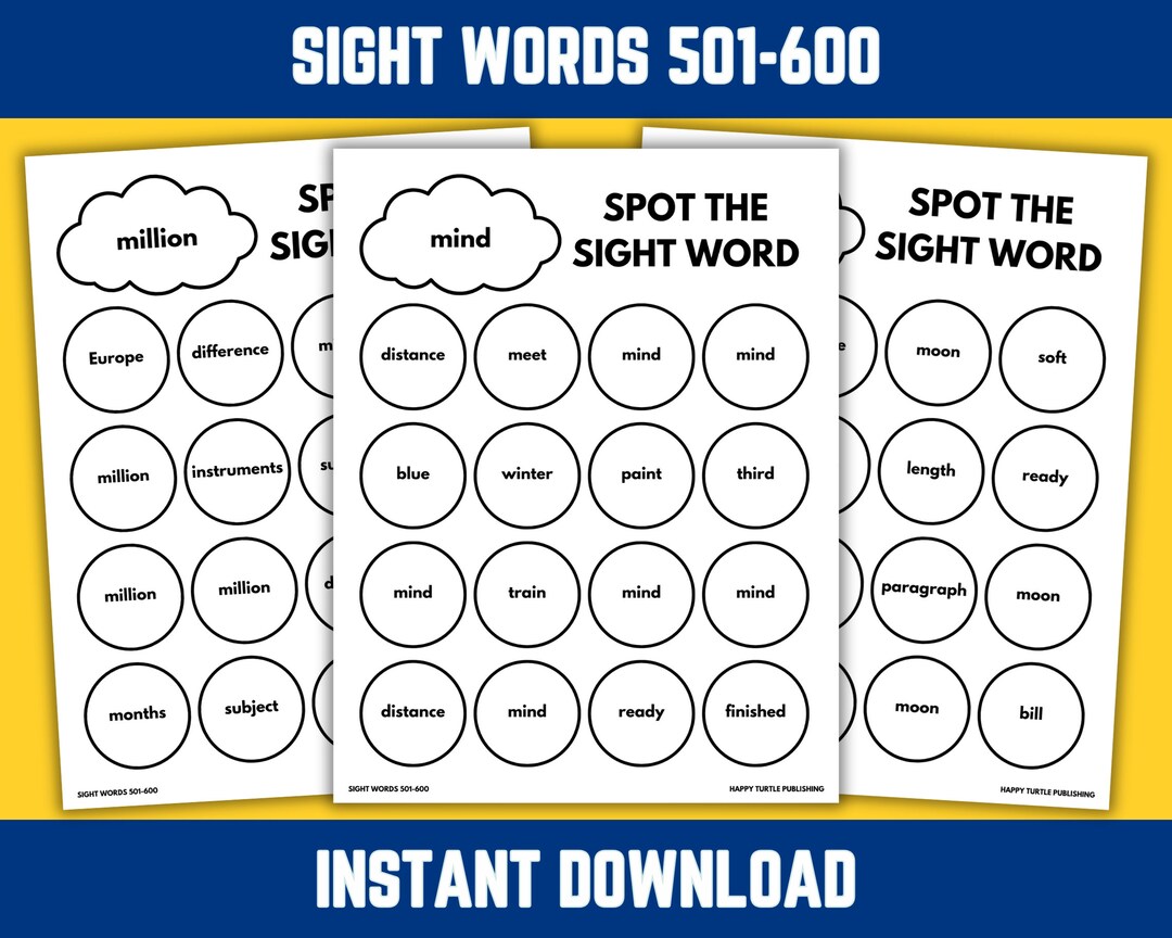 Sight Word Recognition Worksheets Sight Words 501-600 Sixth - Etsy