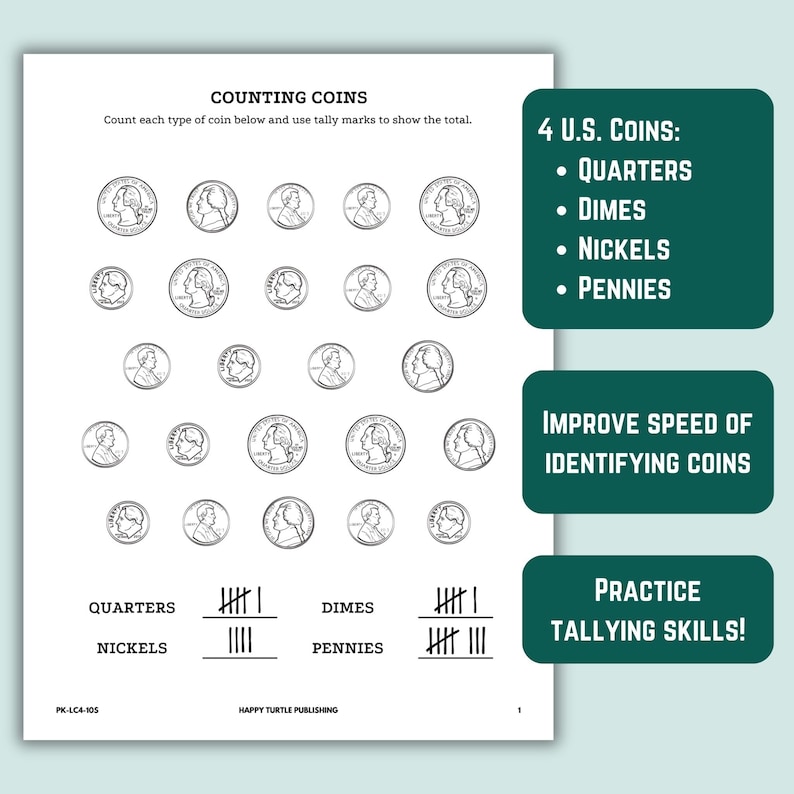 Printable Coin Worksheets, Identifying U.S. Coins, Tallying Coins ...