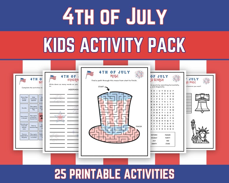 4th of July Independence Day Activity Pack, Printable Party Games ...