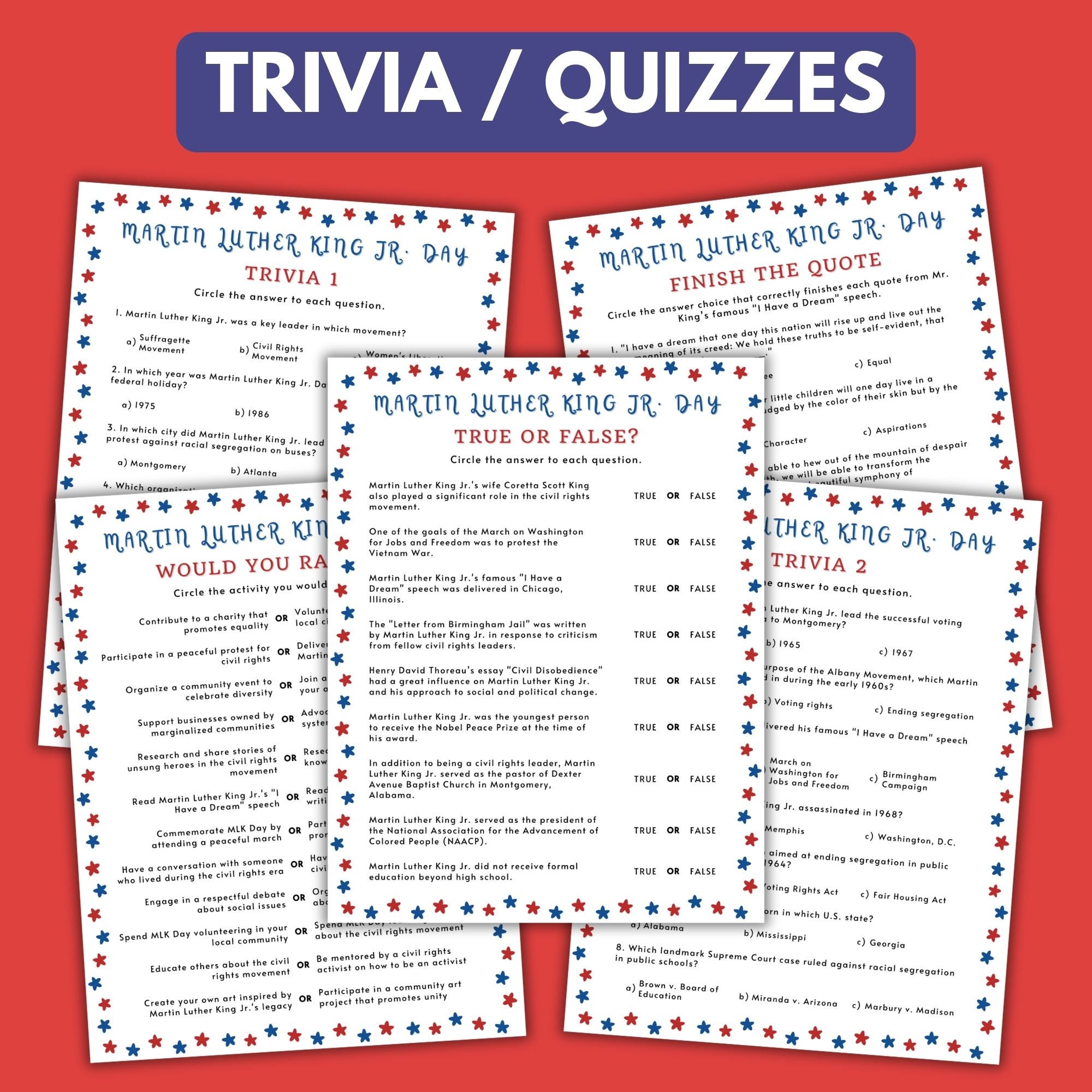 MLK Day Trivia and Games Bundle, Martin Luther King Jr Classroom ...