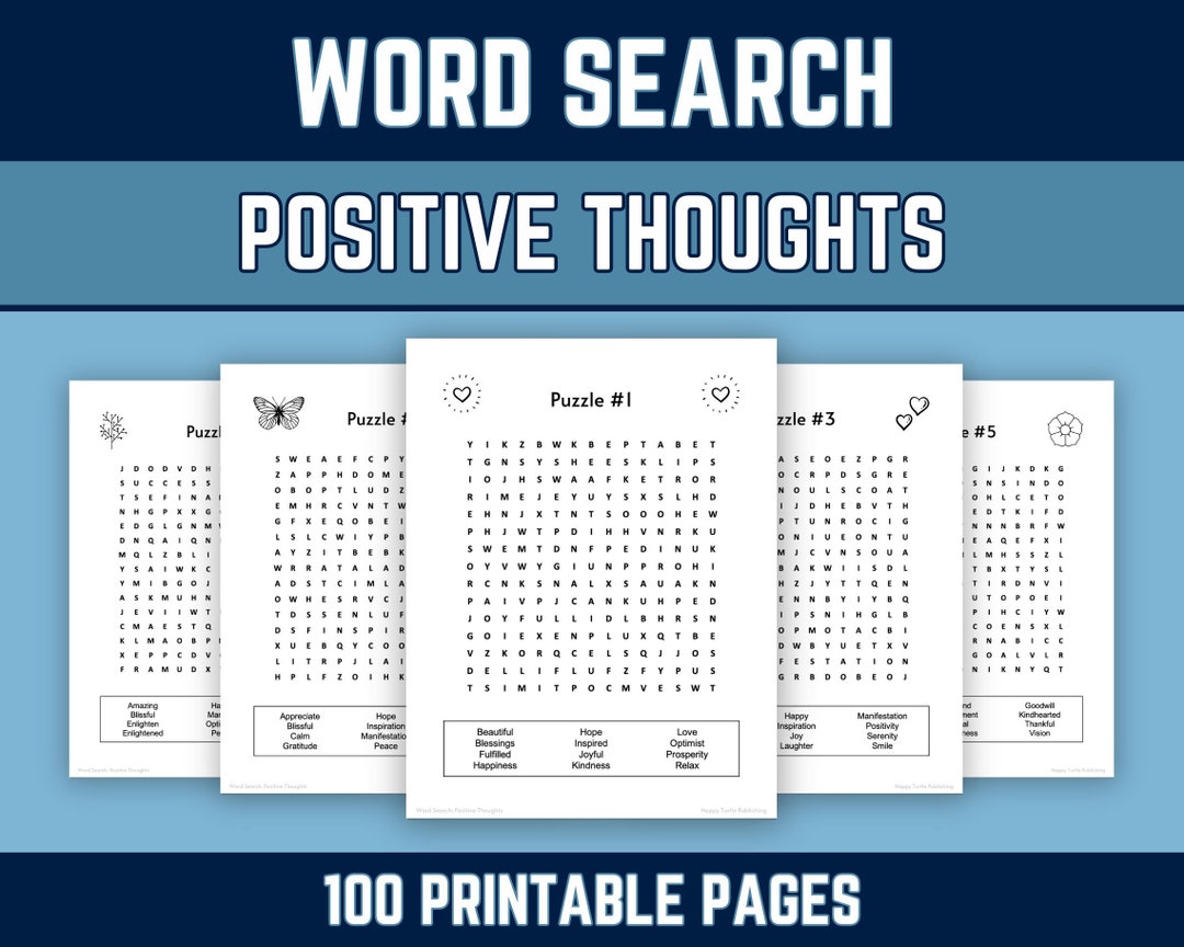 100 Printable Word Search Puzzles, Positive Thoughts, Uplifting Words ...