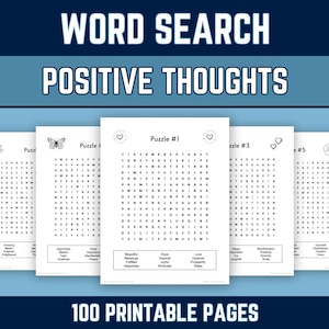 100 Printable Word Search Puzzles, Positive Thoughts, Uplifting Words ...