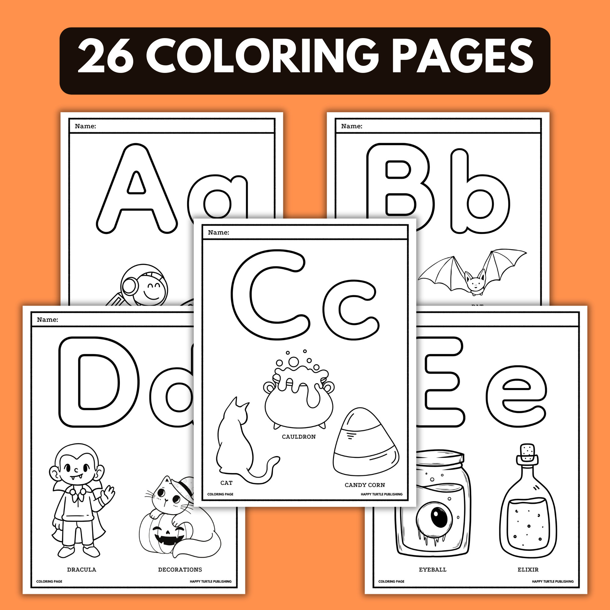 Halloween Alphabet Coloring Pages, Learning Letters, Recognizing ...