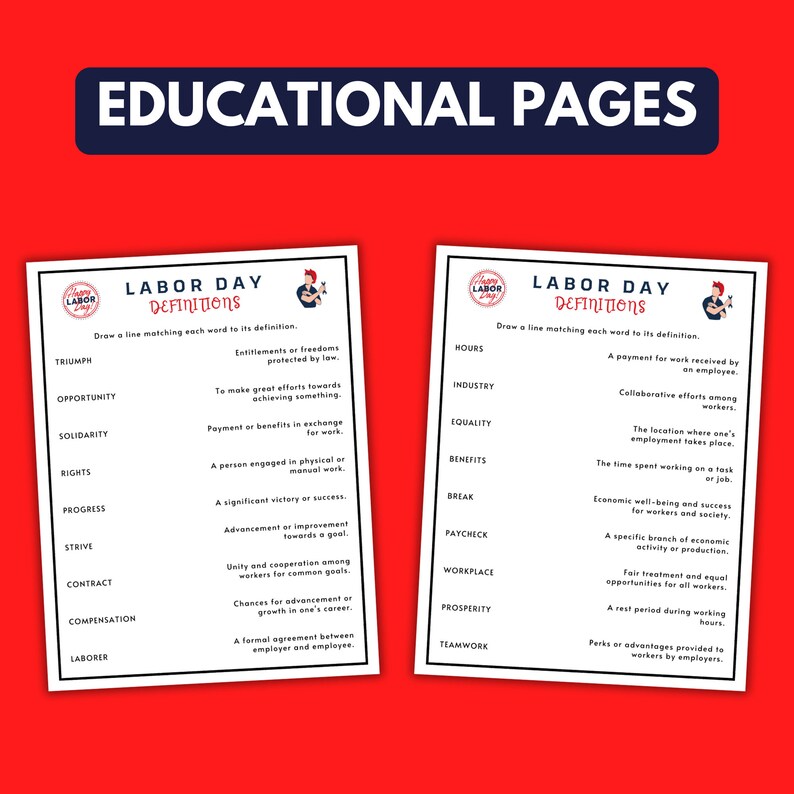 Labor Day Kids Activity Pack, Printable Coloring Puzzles Games Word ...