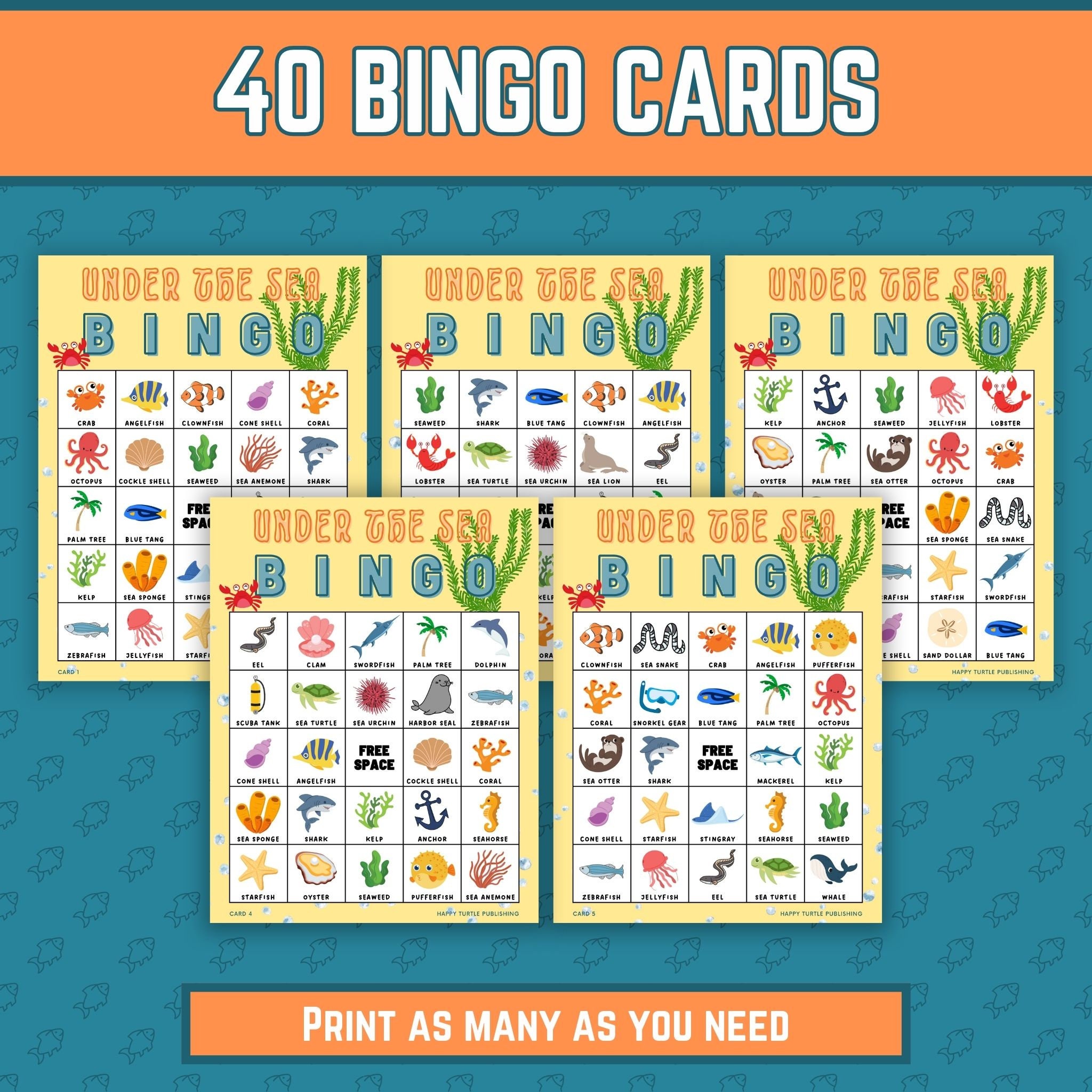 Under the Sea Printable Bingo, Kids Ocean Birthday Party Activity ...