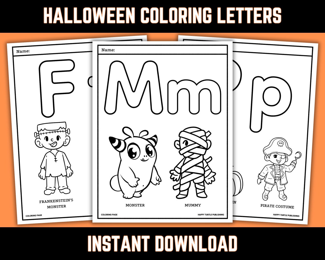 Halloween Alphabet Coloring Pages, Learning Letters, Recognizing ...